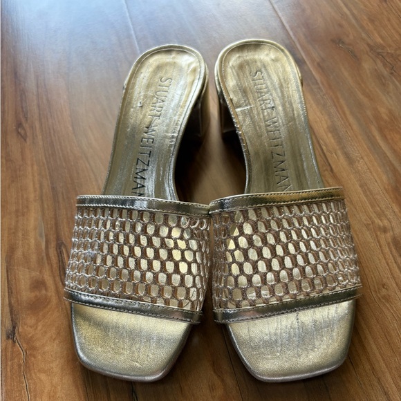 Stuart Weitzman | Shoes | Stuart Weitzman Gold Mules With Woven Design ...